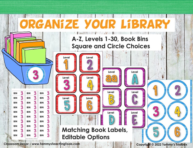 Classroom Library Book Bin Labels in Colorful Brights, Colorful Rainbow ...