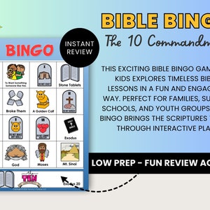 Bible Bingo, Bible Lesson Review Game for Kids, the Ten Commandments ...
