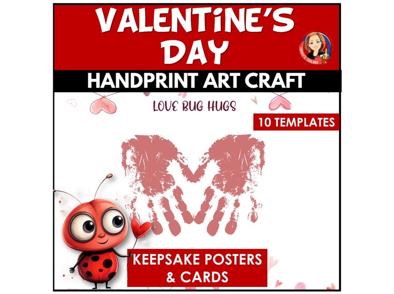 10 Printable Valentine Card Craft, Handprint Art Printable Craft ...
