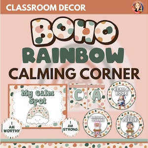 Boho Rainbow Calming Corner Kit With Strategies, Feelings Posters, and ...