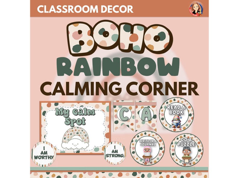 Boho Rainbow Calming Corner Kit With Strategies, Feelings Posters, and ...
