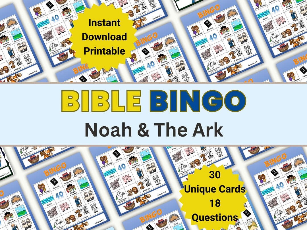 Bible Bingo, Bible Lesson Review Game for Kids, Noah and the Ark, Bible ...
