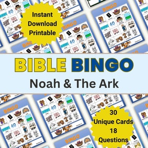 Bible Bingo, Bible Lesson Review Game for Kids, Noah and the Ark, Bible ...