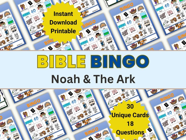 Bible Bingo, Bible Lesson Review Game for Kids, Noah and the Ark, Bible ...