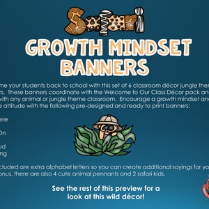 Jungle Safari Theme Classroom Decor Growth Mindset Banners, Bulletin ...