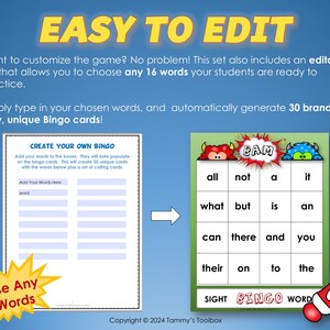 Editable Sight Word Bingo Game Set for High-frequency Words - 30 Unique ...