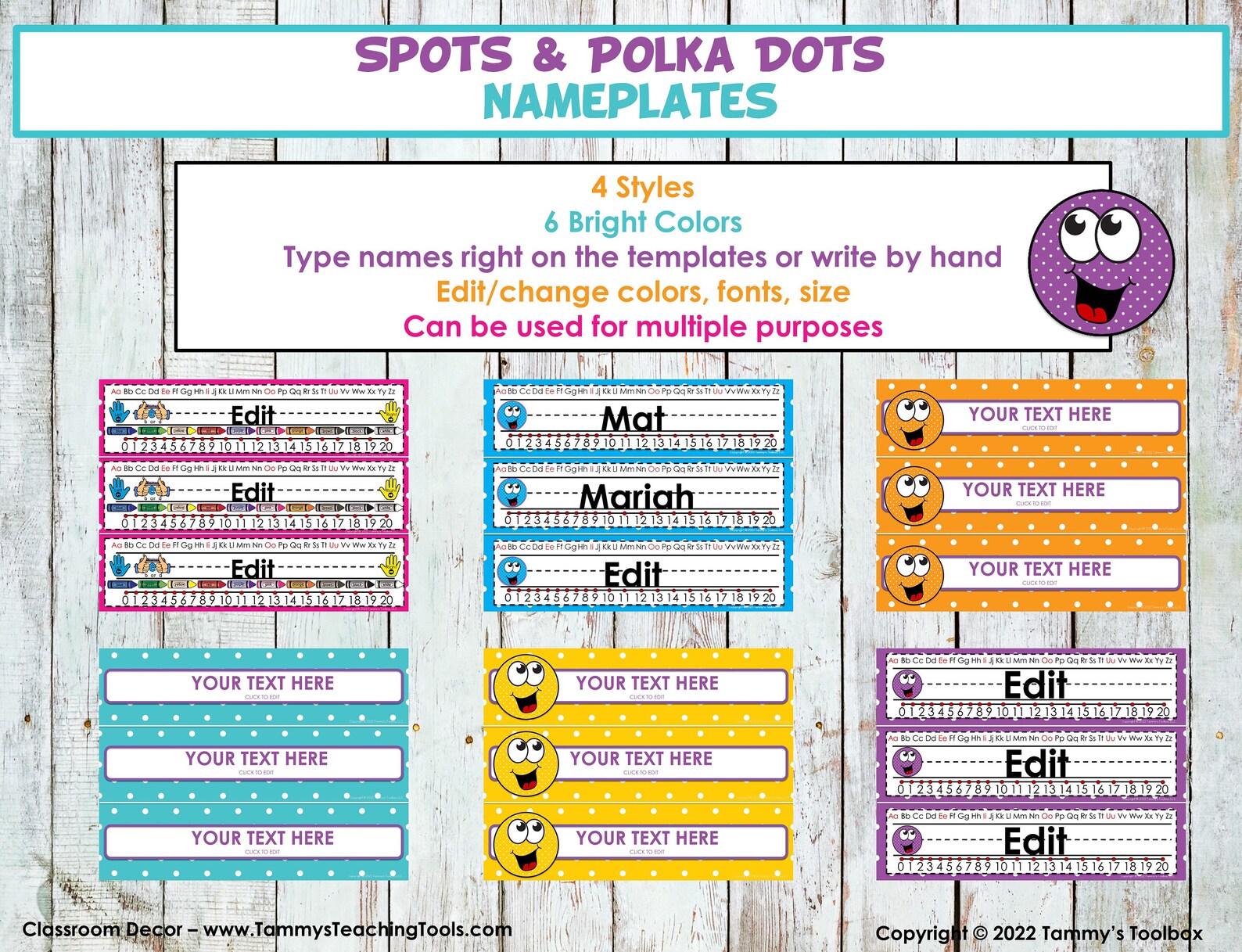 Editable Desk Name Plates, Class Name Tags, and Table Signs in Bright ...