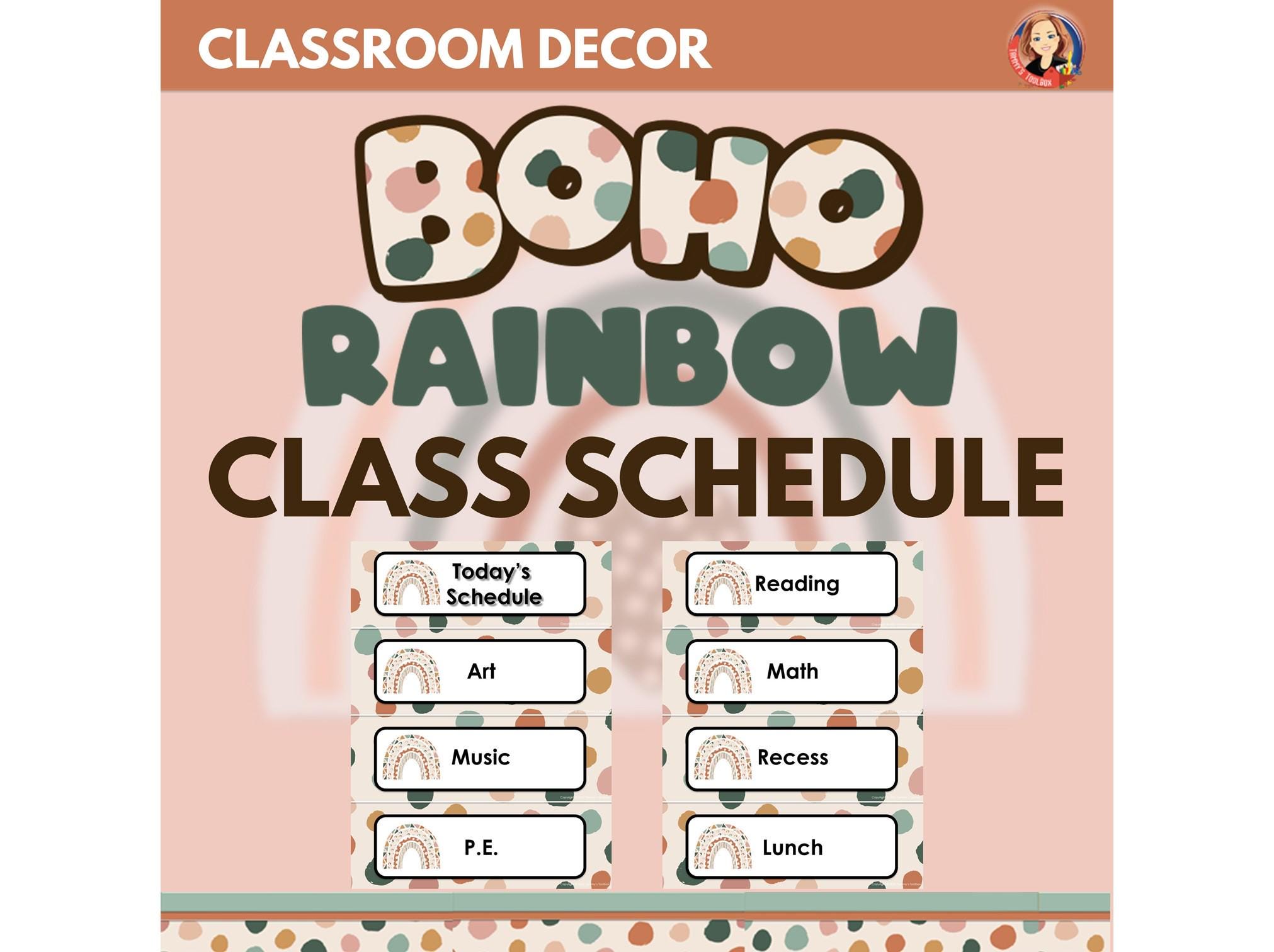 Boho Rainbow Classroom Schedule Cards, Editable Calming Boho Theme ...