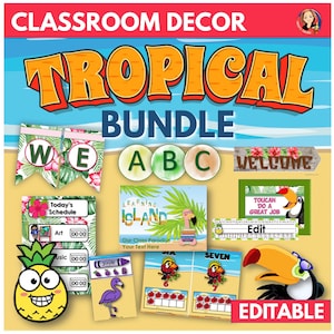 Tropical Classroom Decor Bundle Editable - Etsy