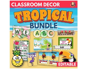 Editable Tropical Classroom Labels Tropical Classroom Decor Tropical ...