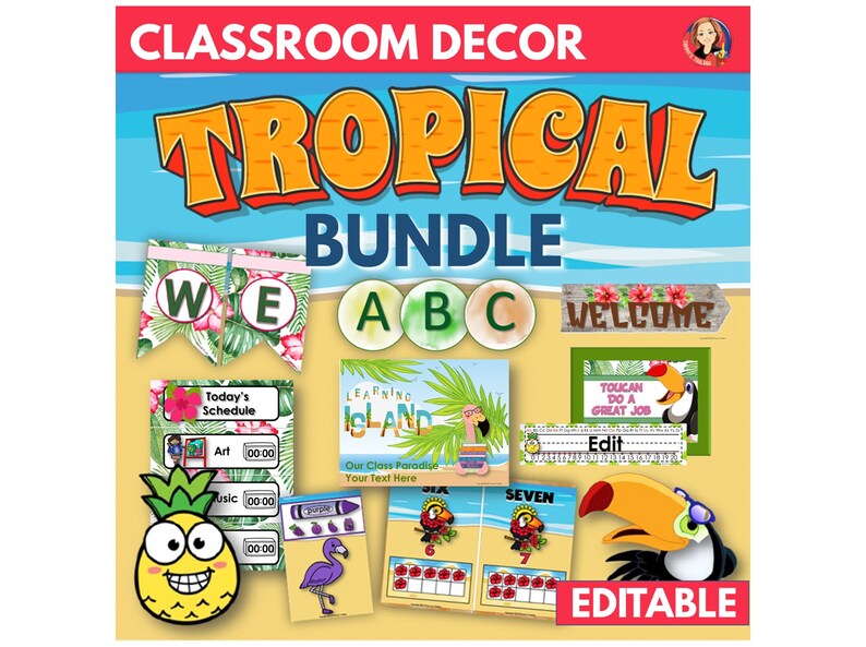 Tropical Classroom Decor Bundle Editable - Etsy