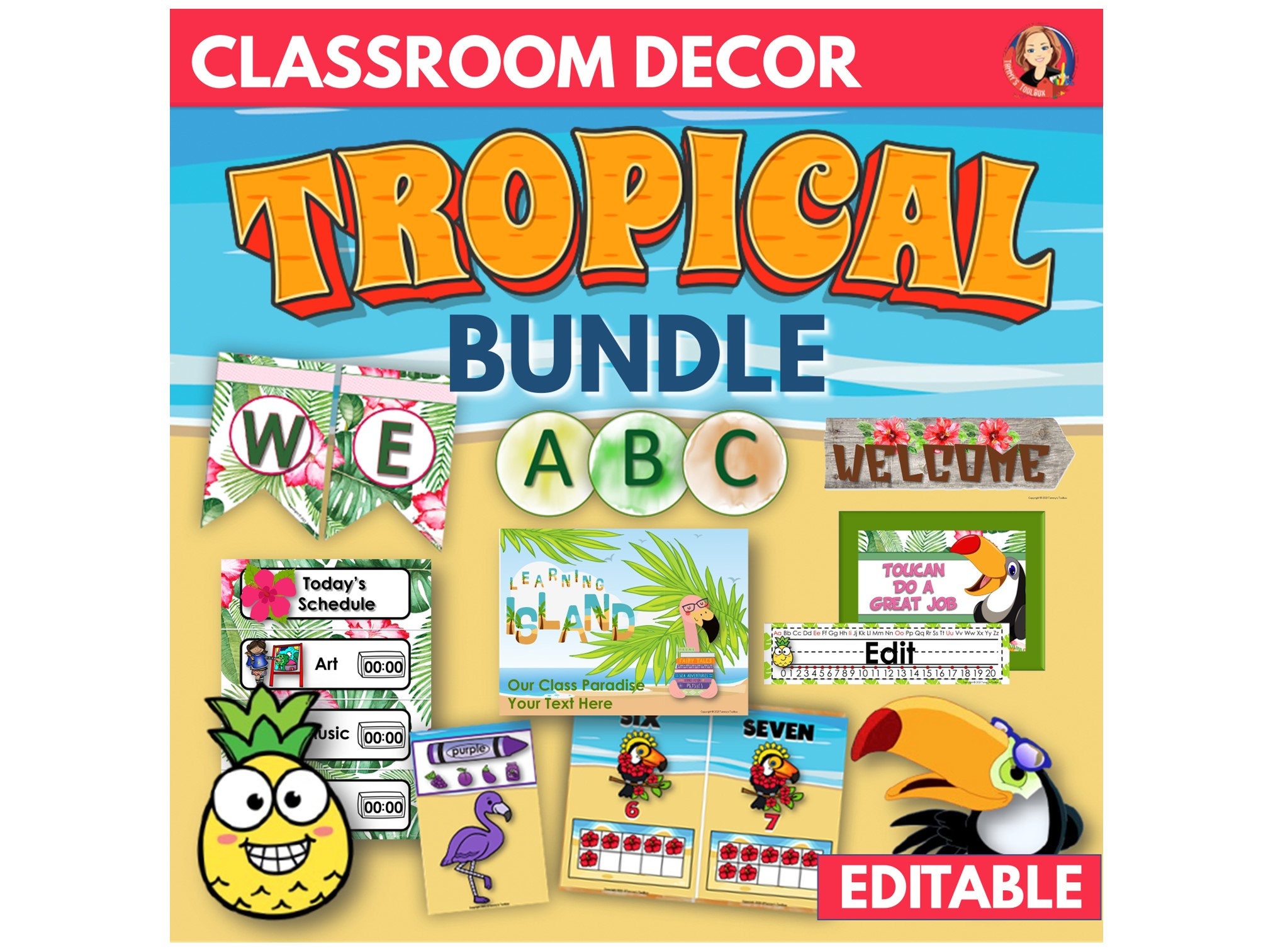 Tropical Classroom Decor Bundle Editable - Etsy