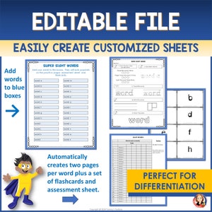 Sight Word Worksheets, Flashcards & Bonus Editable File for Customized ...