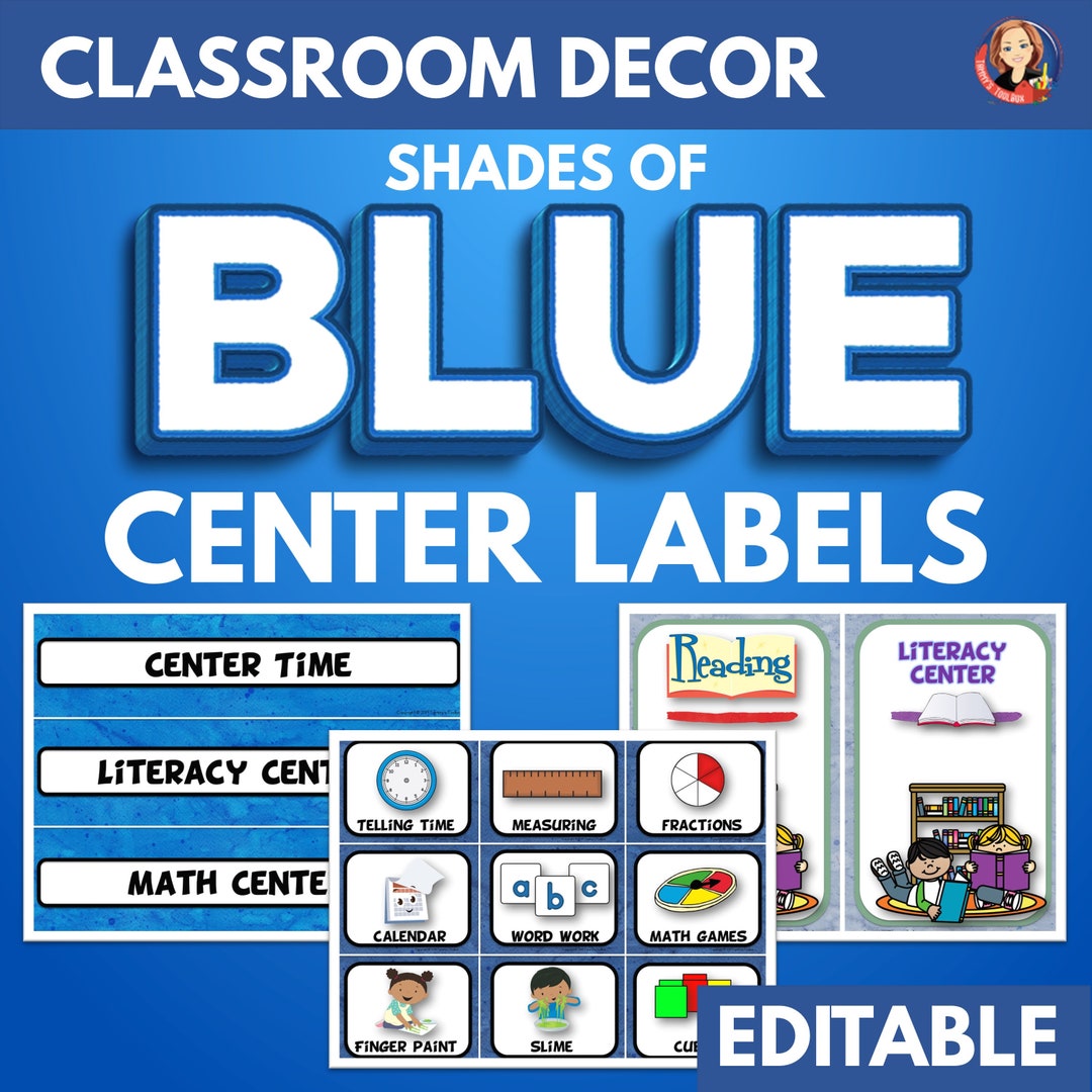 Classroom Center Labels in Watercolor Blue, Blue Classroom Decor ...