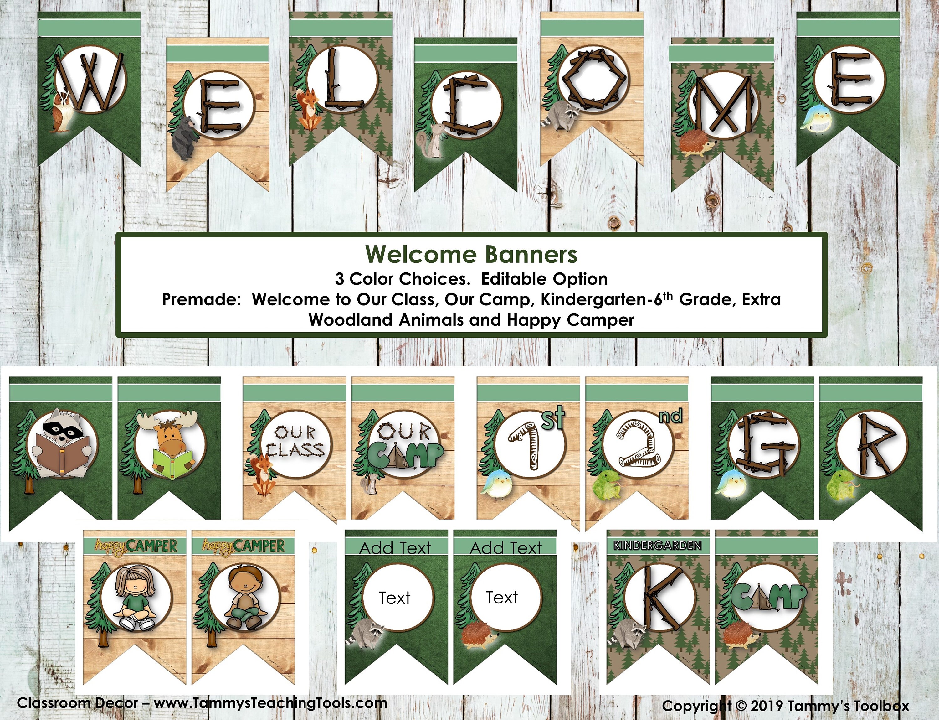Editable Camping Classroom Decor Bundle With Woodland Animals, Rustic ...