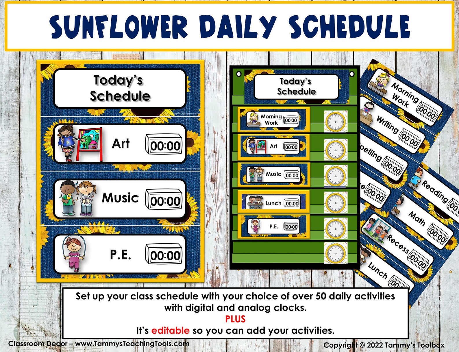 Sunflower Classroom Schedule Set, Editable Decor, Sunflower Classroom ...