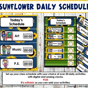 Sunflower Classroom Schedule Set, Editable Decor, Sunflower Classroom ...