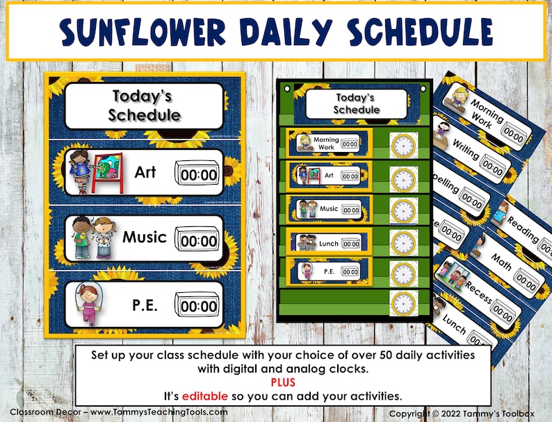 Sunflower Classroom Schedule Set, Editable Decor, Sunflower Classroom ...