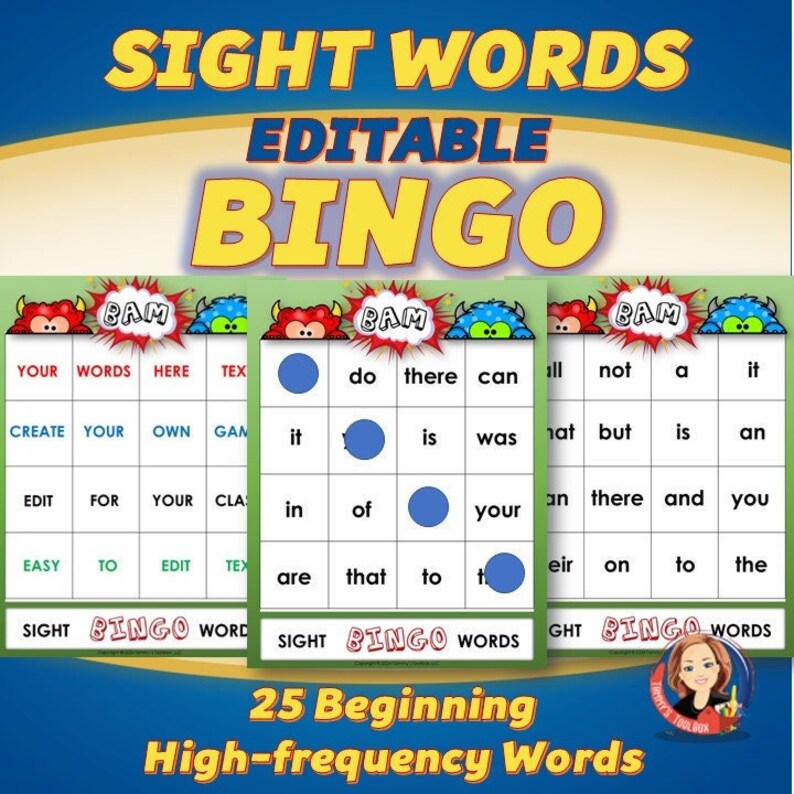 Editable Sight Word Bingo Game Set for High-frequency Words - 30 Unique ...