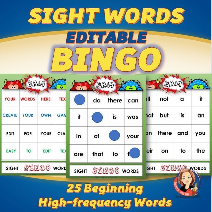 Editable Sight Word Bingo Game Set for High-frequency Words - 30 Unique ...