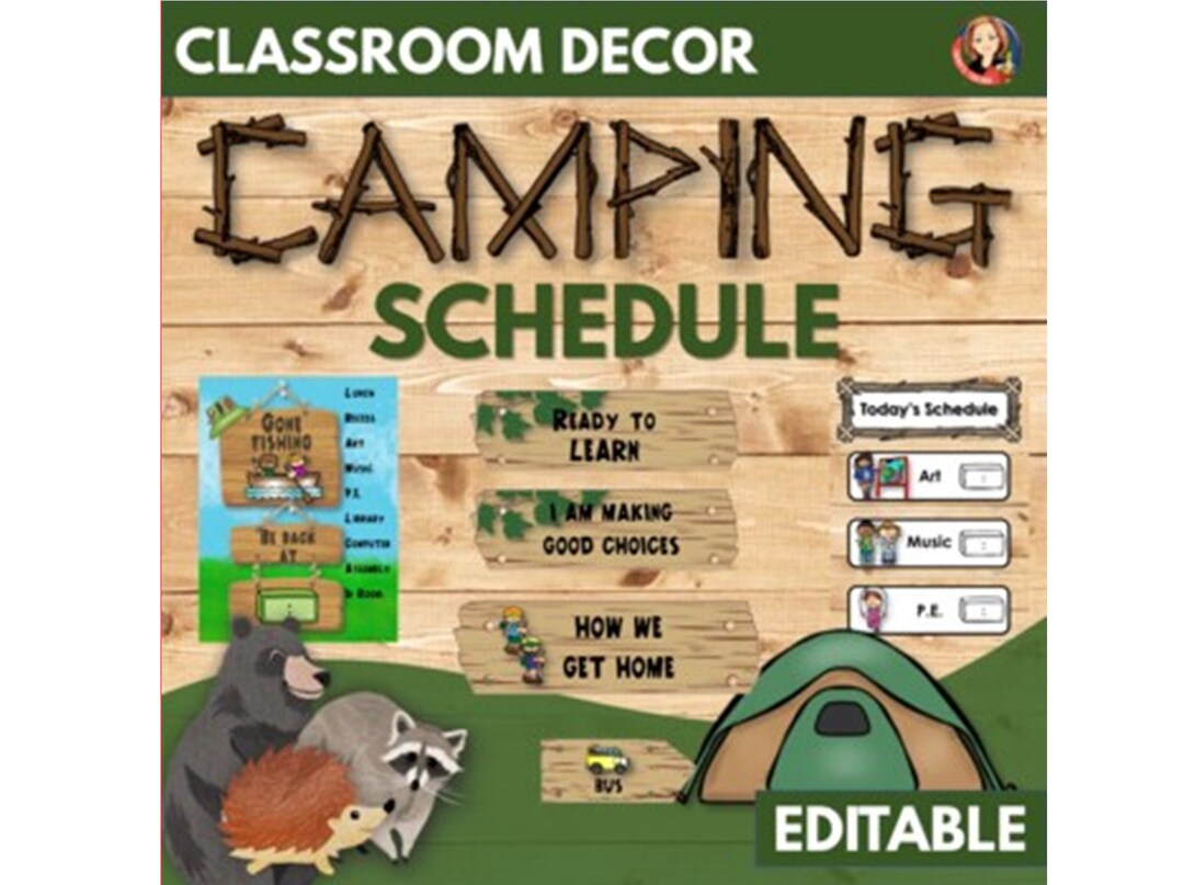 Editable Camping Classroom Decor Schedule and Classroom Management Set ...