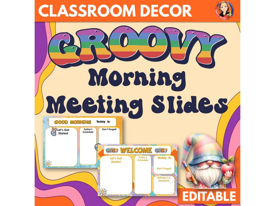 Digital Morning Meeting Slides and Assignment Slides in Groovy Retro ...