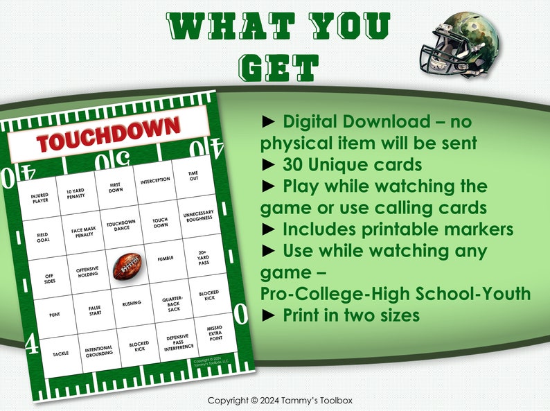 Football Bingo Game, 30 Unique Printable Football Bingo Cards, Football ...