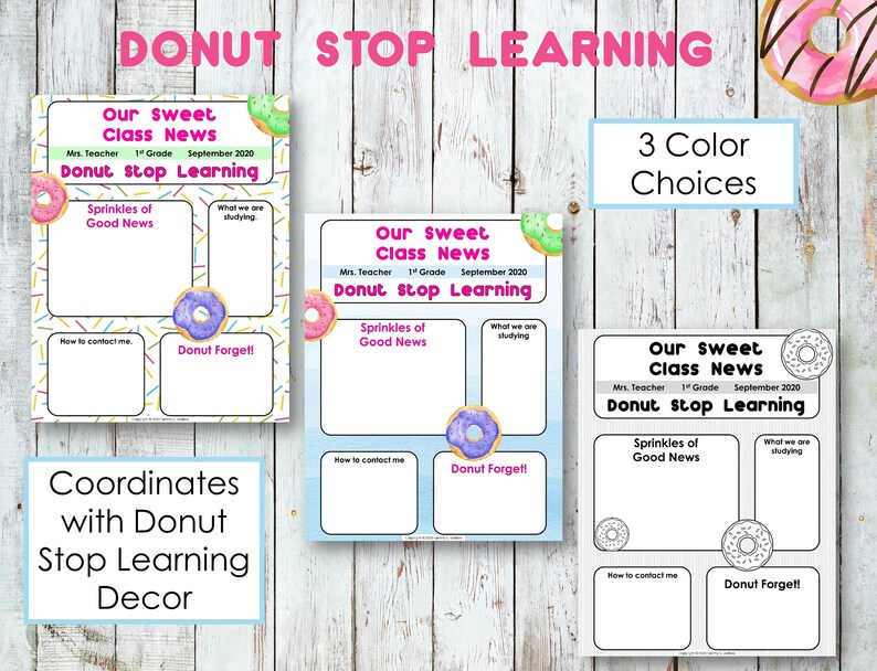 Digital and Printable Classroom Newsletter Templates in Donut Theme ...