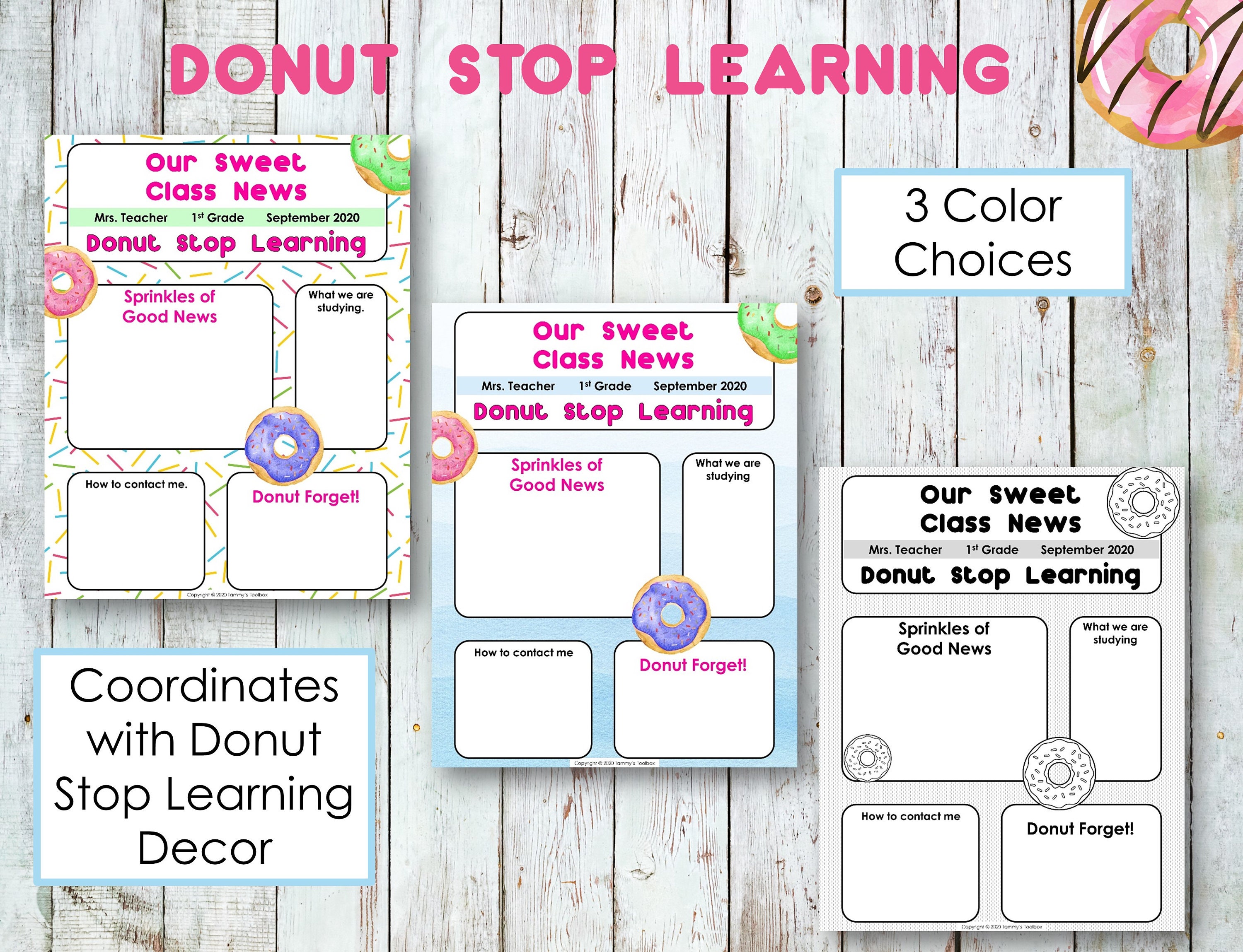 Digital and Printable Classroom Newsletter Templates in Donut Theme ...