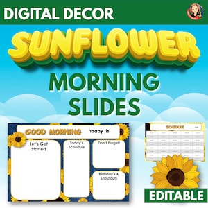 Digital Morning Meeting and Assignment Slides in Sunflower Theme - Etsy