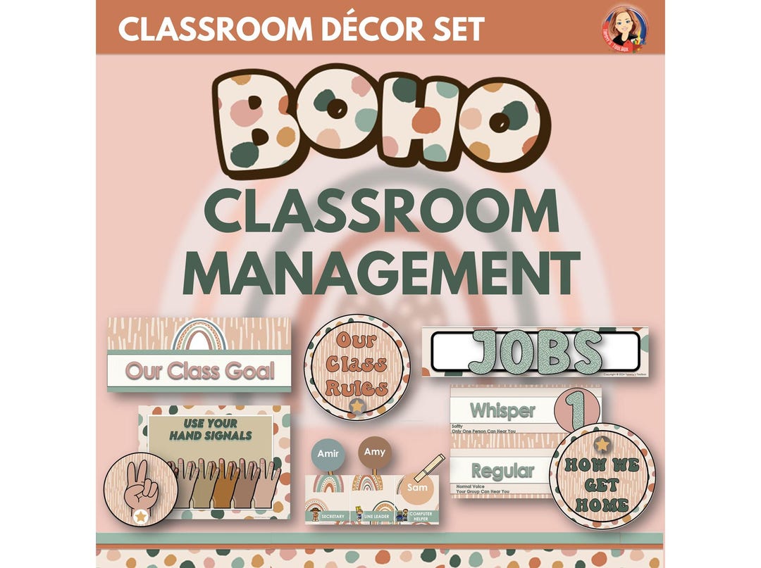 Boho Rainbow Classroom Management Decor Set, Behavior Charts, Class Job ...
