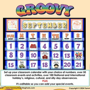 Groovy Retro Gnome Classroom Calendar Set, Editable, Printable Bulletin ...