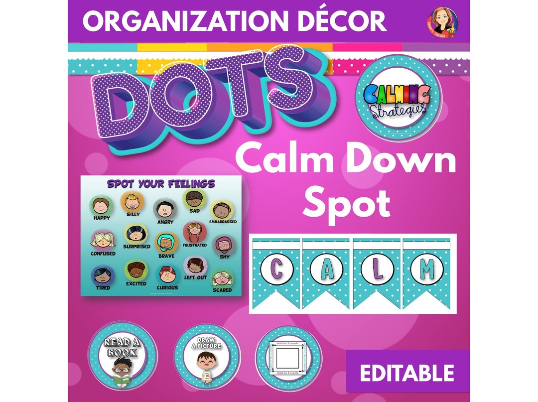 Calm Down Corner Kit With Coping Tools, Feelings Posters, Polka Dot ...