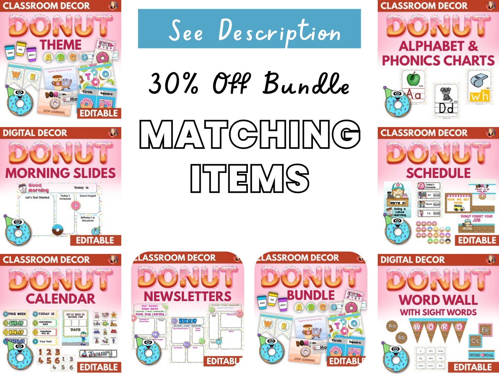 Editable Classroom Calendar in Donut Theme, Donut Classroom Decor ...