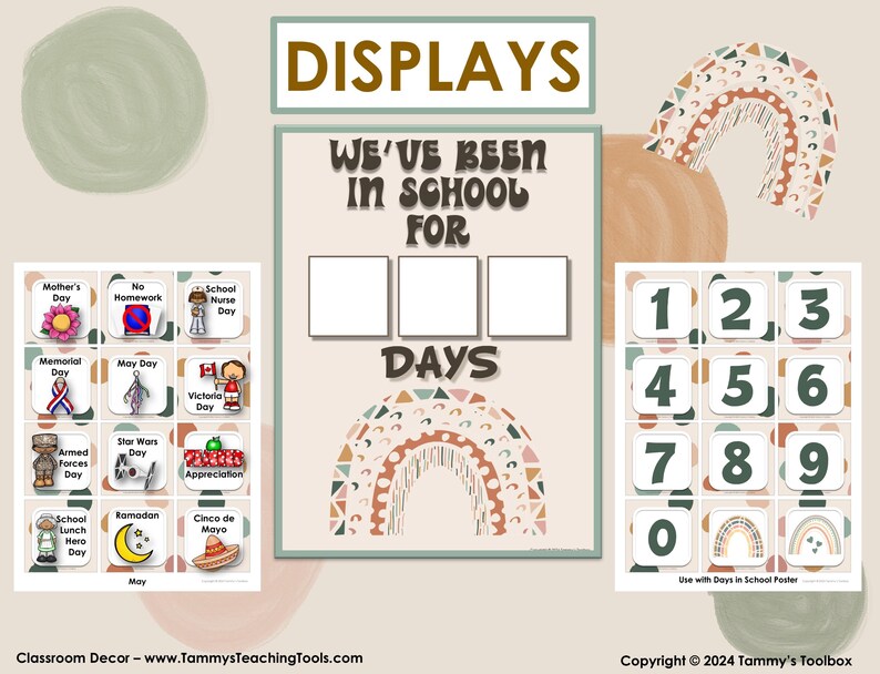 Boho Rainbow Classroom Calendar Set, Editable, Printable Bulletin Board ...