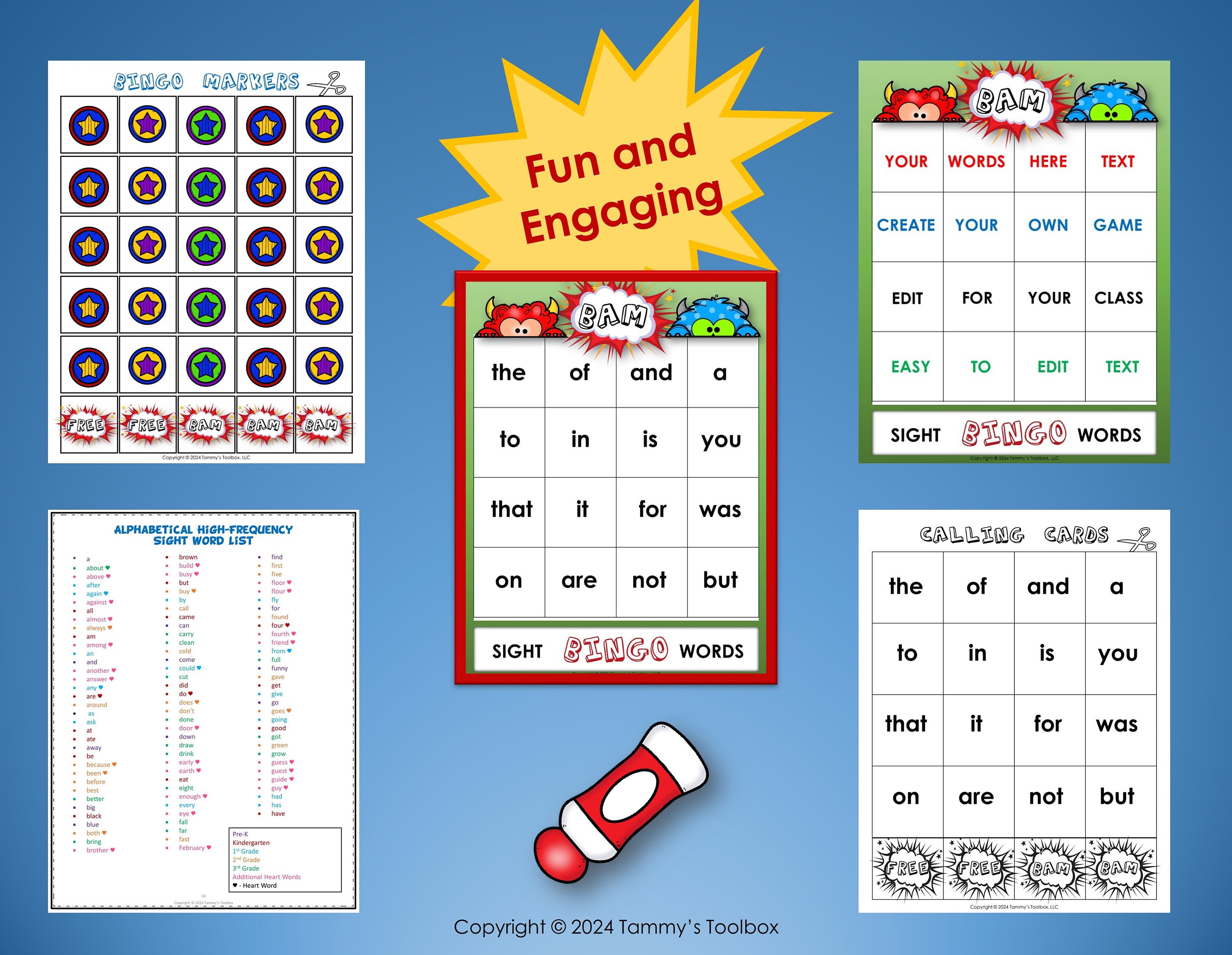 Editable Sight Word Bingo Game Set for High-frequency Words - 30 Unique ...