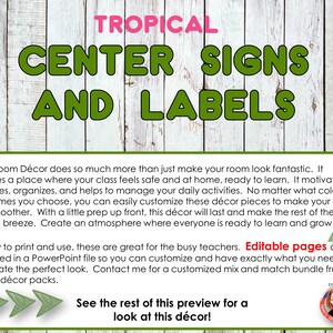 Editable Classroom Centers Labels in Tropical Theme, Printable Tropical ...