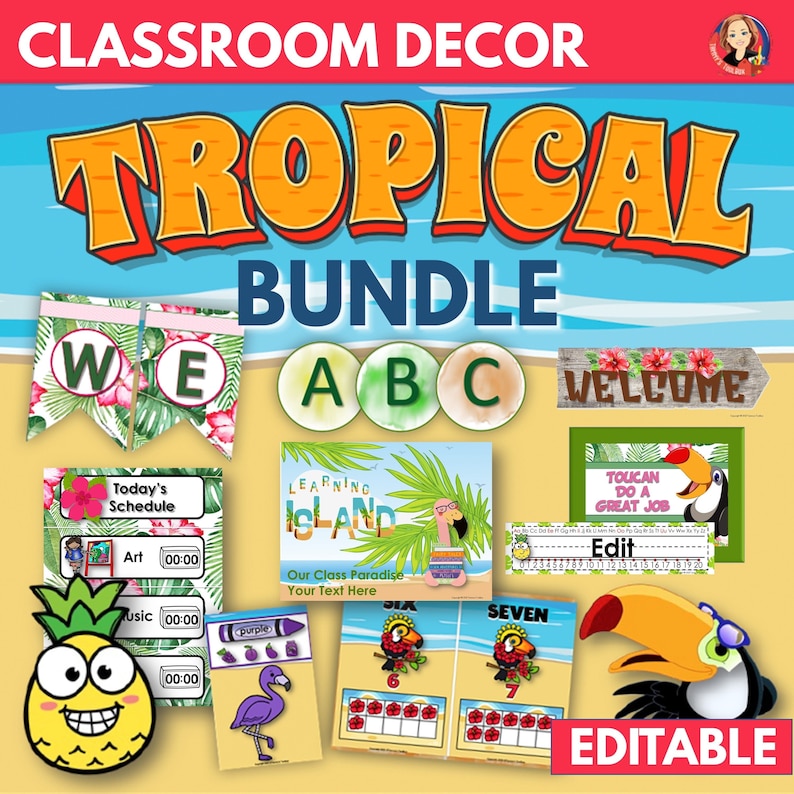Tropical Classroom Decor Bundle Editable - Etsy