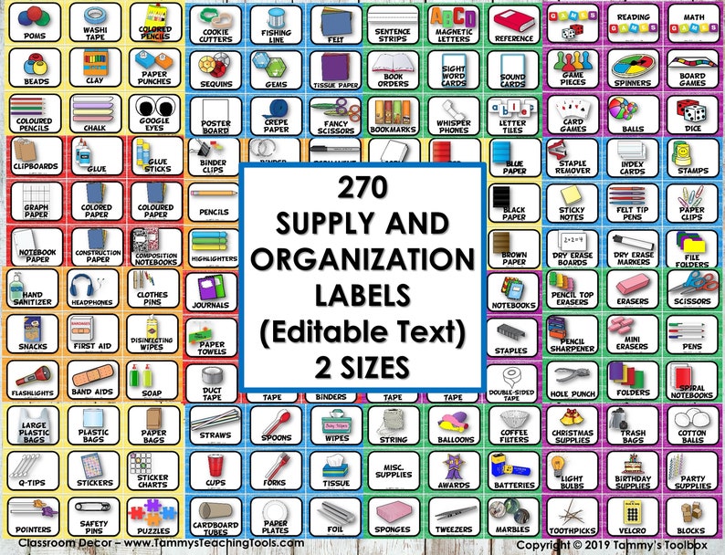 Classroom Supply Labels, Organization Labels in Bright Colors ...