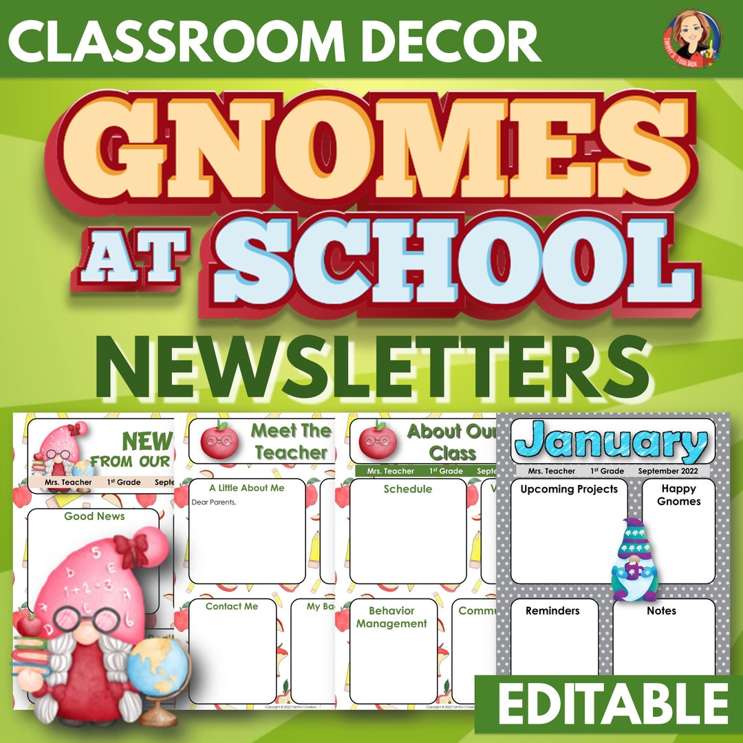 Classroom Newsletter Templates in Gnomes Theme, Printable Newsletter ...