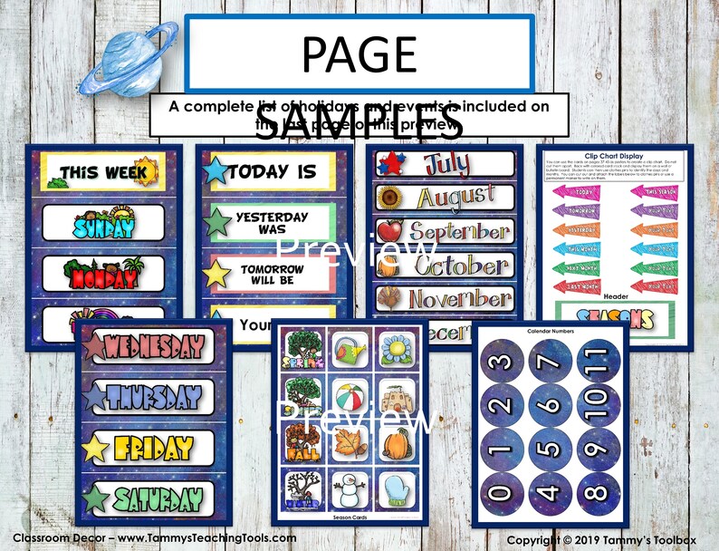 Editable Classroom Calendar in Galaxy Outer Space Theme, Customizable ...