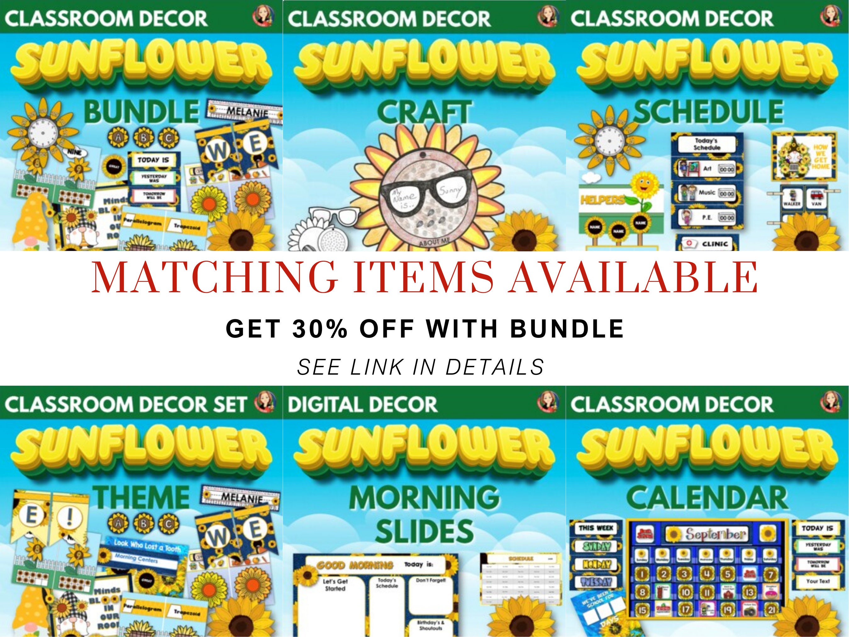 Sunflower Classroom Schedule Set, Editable Decor, Sunflower Classroom ...