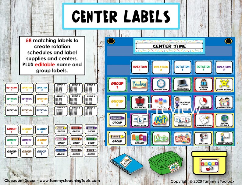 Editable Classroom Center Labels Decor in Bright Classroom Decor Theme ...