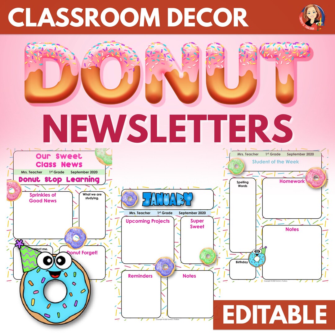 Digital and Printable Classroom Newsletter Templates in Donut Theme - Etsy
