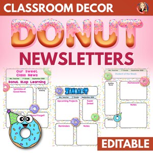 Digital and Printable Classroom Newsletter Templates in Donut - Etsy