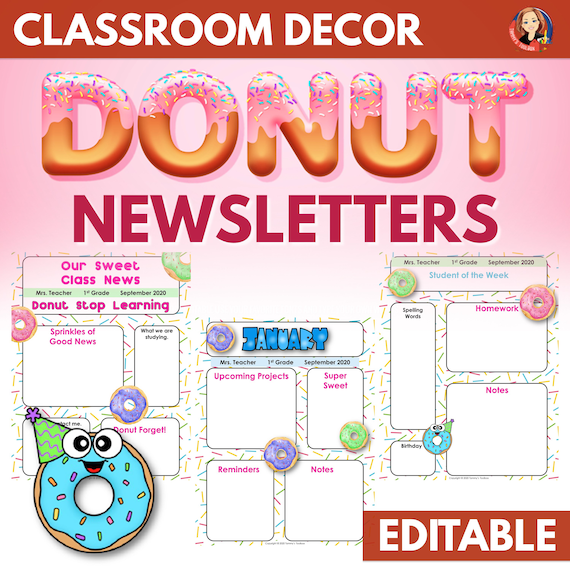 Digital and Printable Classroom Newsletter Templates in Donut - Etsy