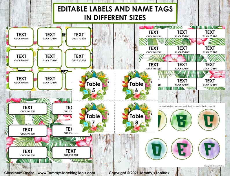 Tropical Classroom Decor Set, Editable, Printable Tropical Beach Theme ...