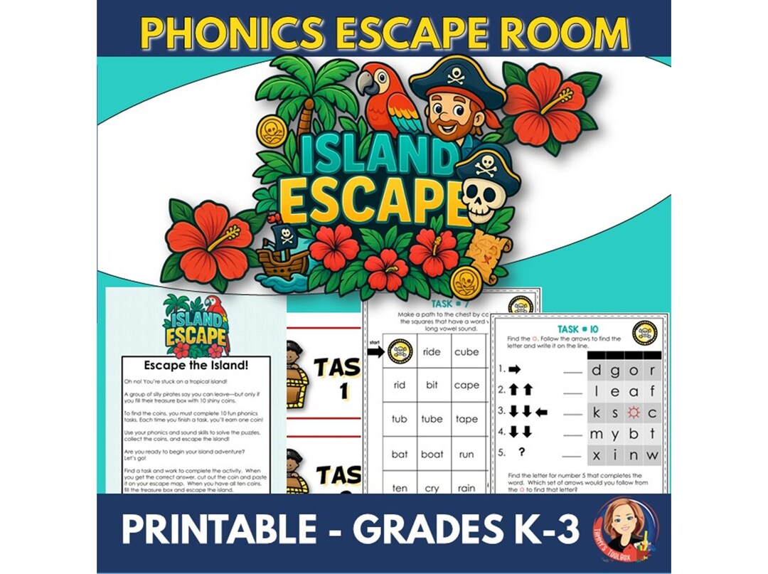 Summer Escape Room and Summer Phonics Review, Tropical Island Pirate ...