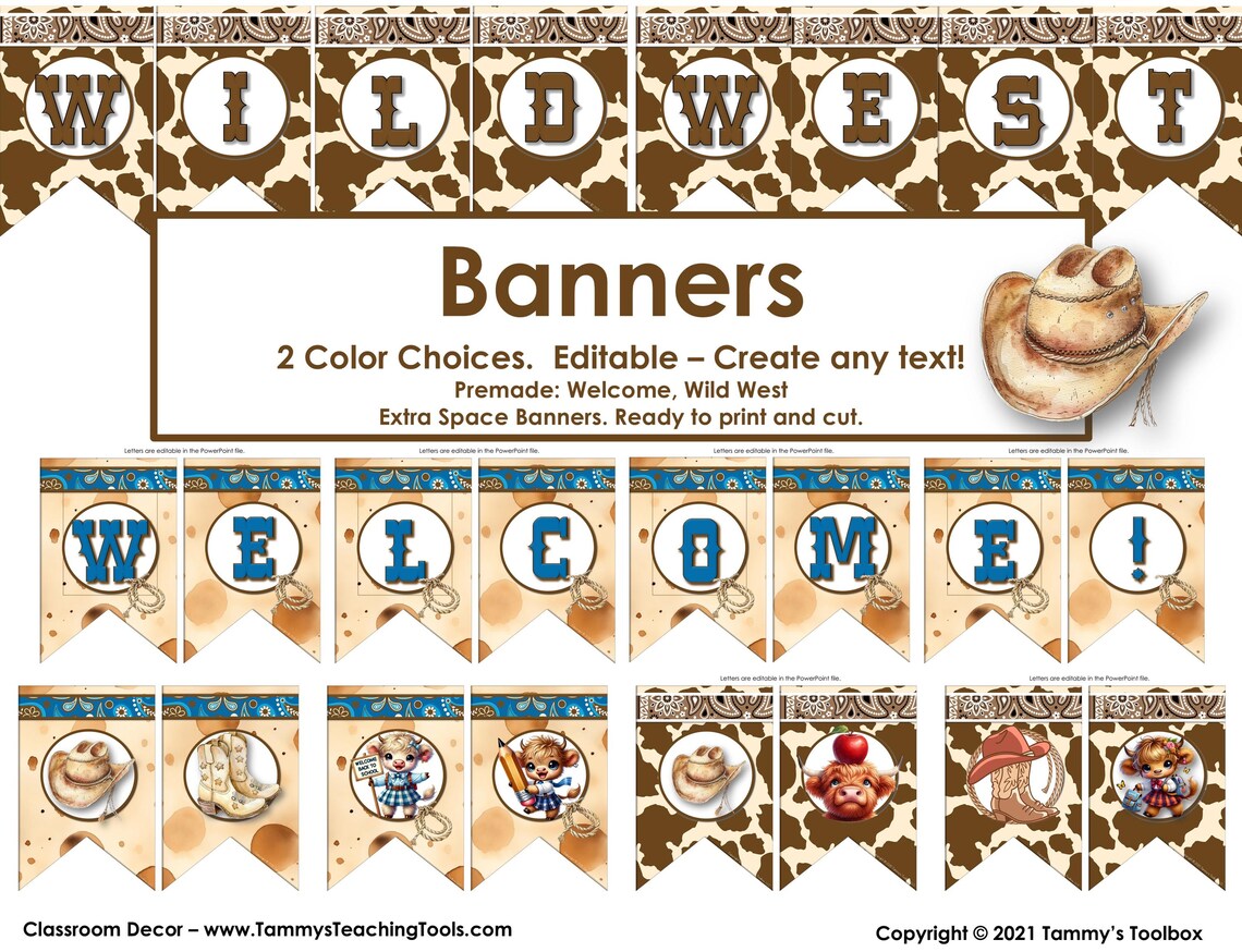 Western Classroom Decor Bundle With Highland Cows | Editable Bulletin ...