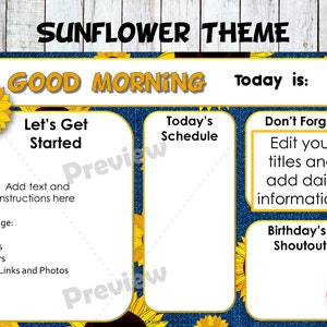 Digital Morning Meeting and Assignment Slides in Sunflower Theme - Etsy